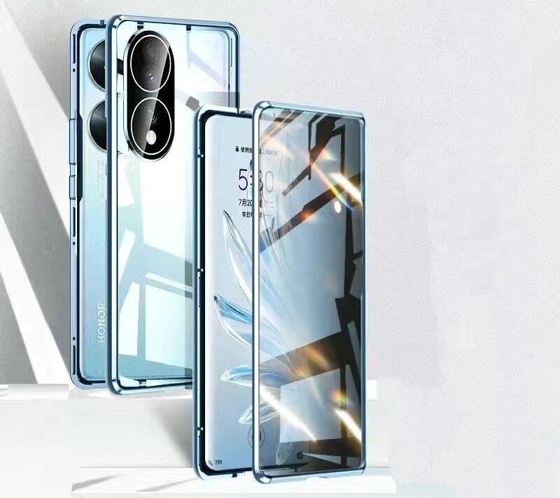Чехол бампер-накладка-панель MyPads для Honor 90 из закаленного стекла с пластиковой окаемкой, синего цвета
