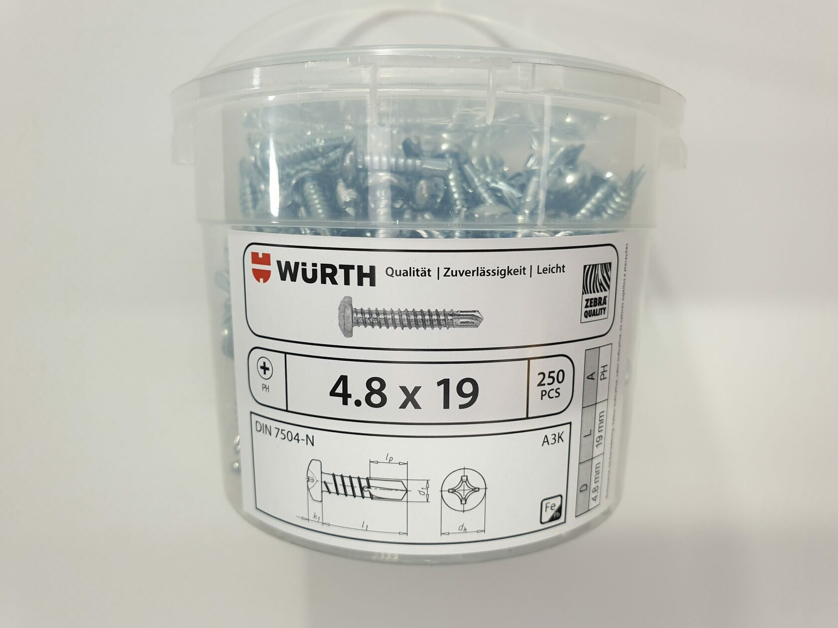 Саморез по металлу DIN 7504-N 4.8x19 (250 pcs) WURTH, Германия