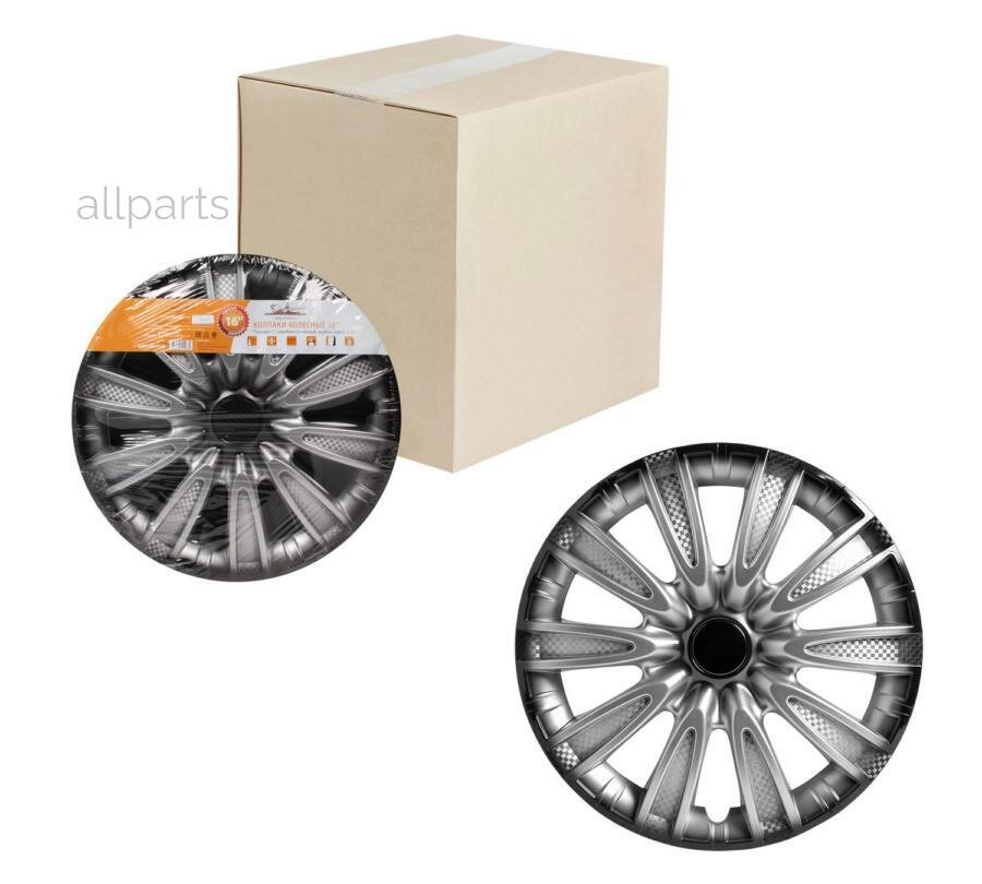 AIRLINE AWCC-16-30 Колпаки колесные 16 Торнадо + серебристо-черный карбон компл. 2 шт. (AWCC-16-30)
