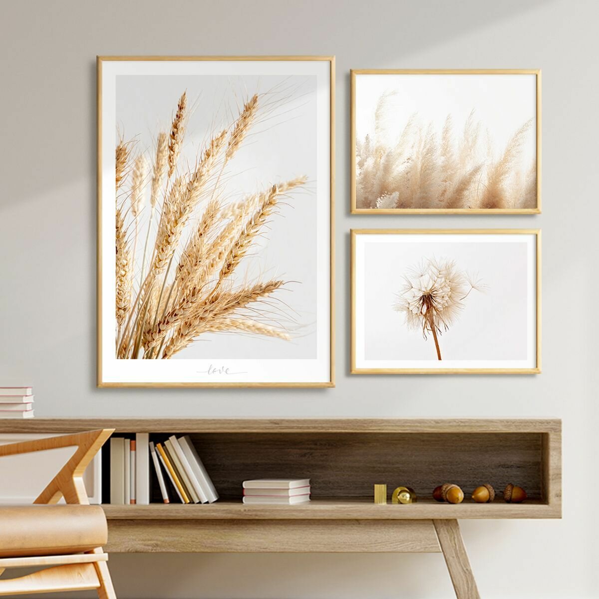 Набор постеров 3 шт "Пшеница в поле сухоцвет" плакат для интерьера, картина на стену