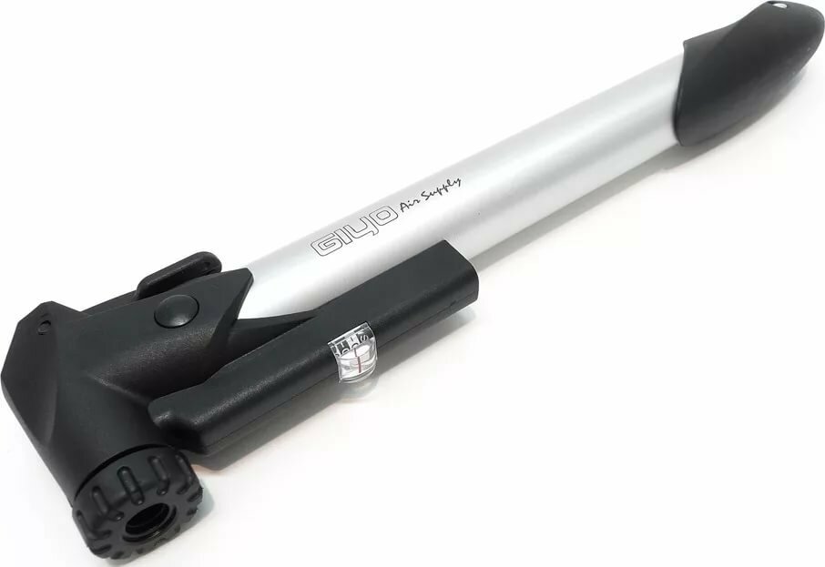 Насос велосипедный GP-91 алюминиевый с манометром универсальная гол-ка, Т-образная ручка, до 120PSI, серебристый GIYO