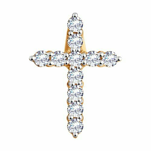 Крестик, золото, 585 проба, фианит