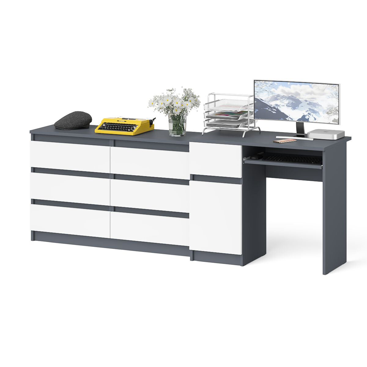 Стол компьютерный СВК Мори МС-1 левый + Комод МК1200.6 Графит/Белый