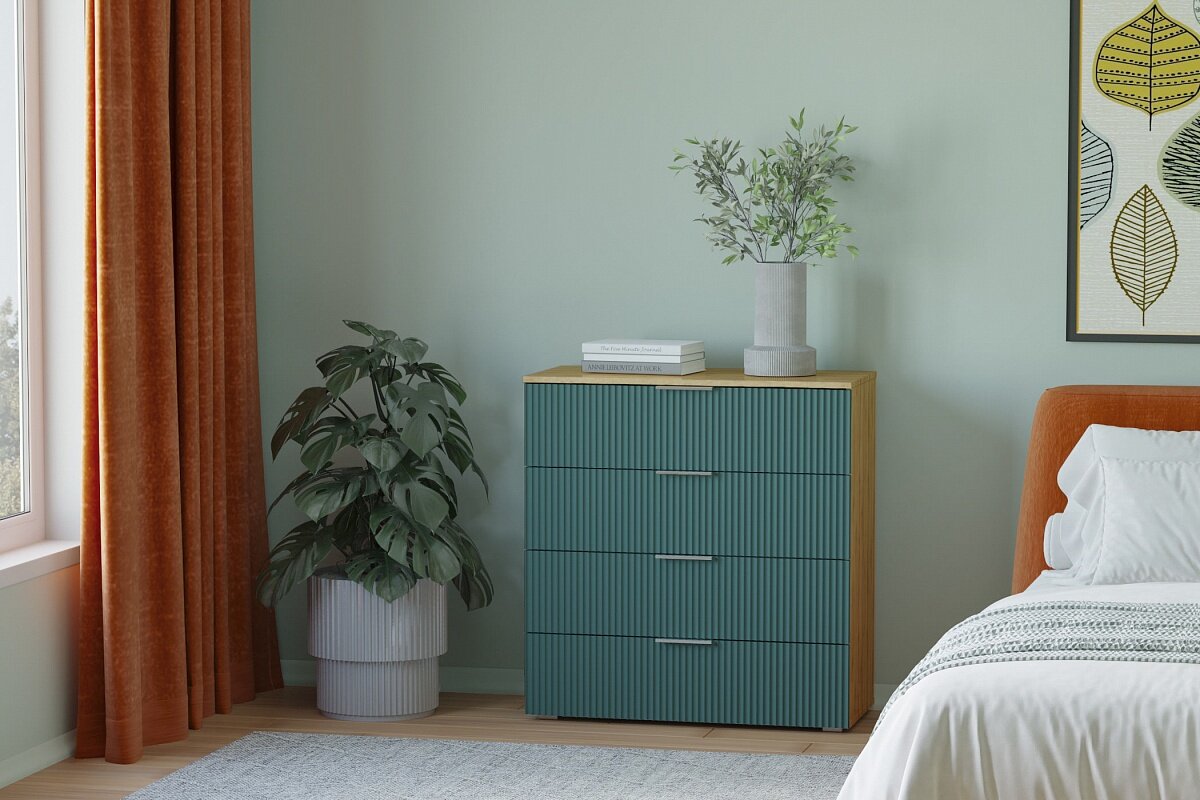 Комод МебельЛэнд24 Салерно 4 Аквамарин 91x42x96 синий с 4 ящиками