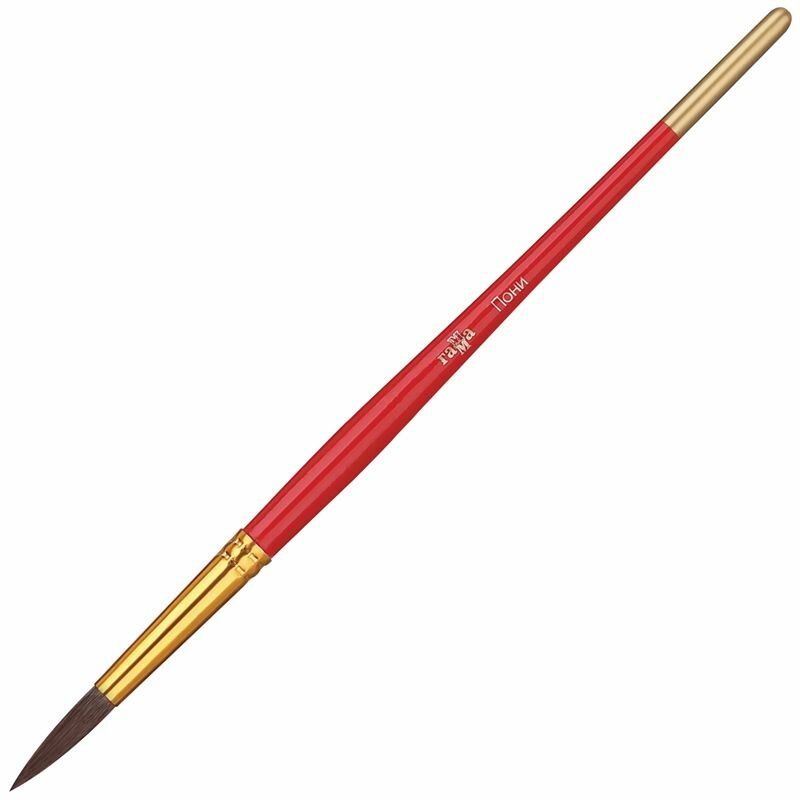 Кисть Гамма "Пони №5", круглая, пони, дерево, красная, 20 см