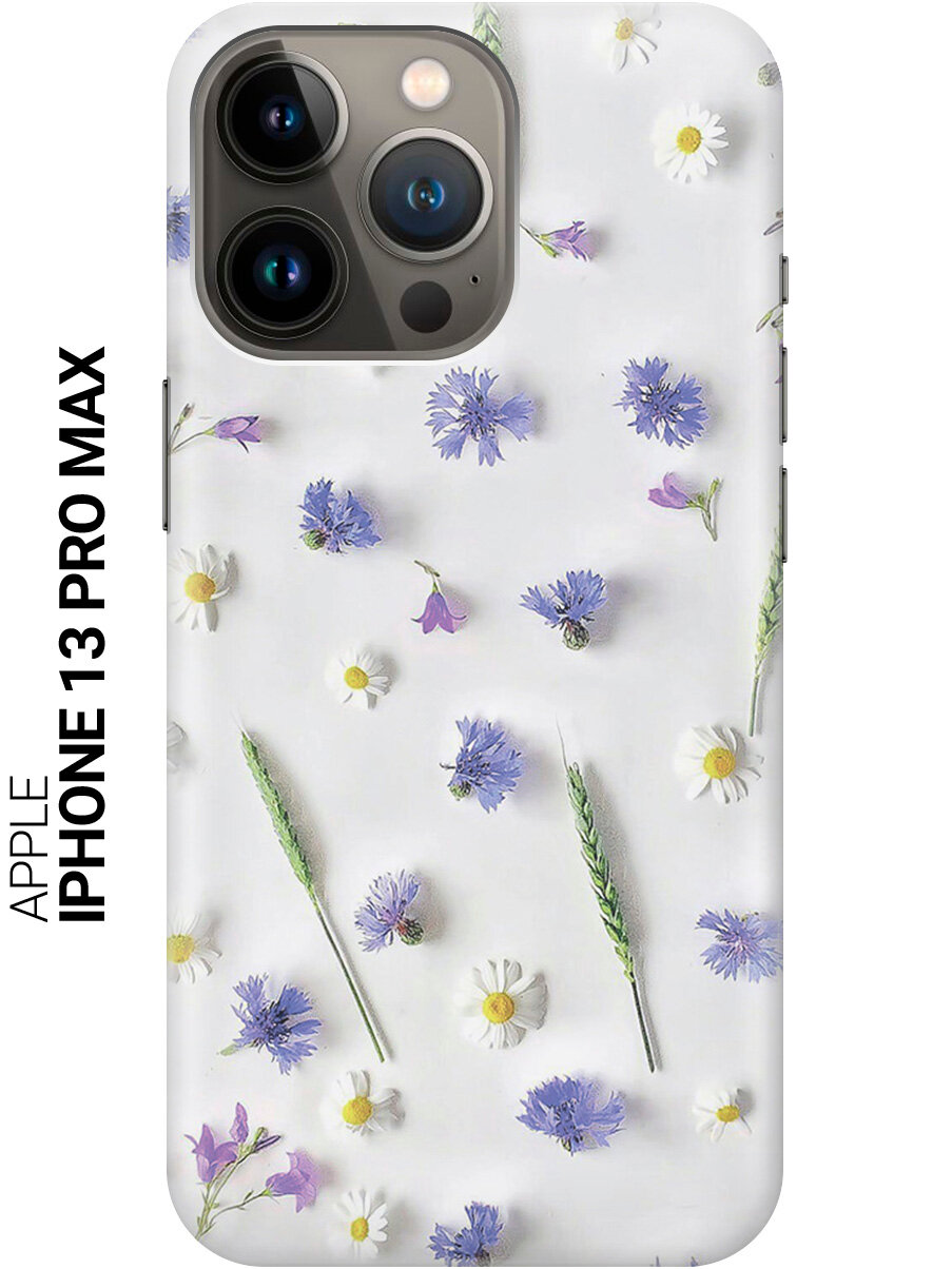 Силиконовый чехол на Apple iPhone 13 Pro Max / Эпл Айфон 13 Про Макс с рисунком "Ромашки и колоски"