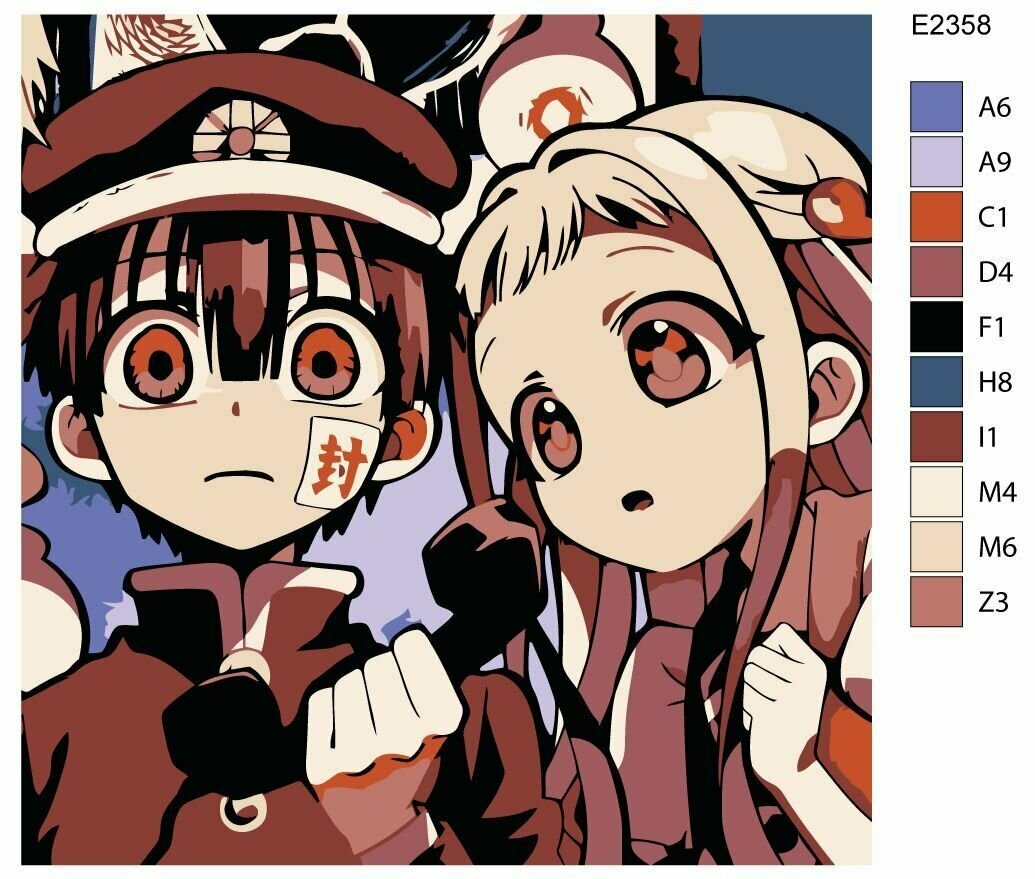 Детская картина по номерам E2358 "Аниме Туалетный мальчик Ханако. Ясиро Нэнэ и Ханако" 30x30