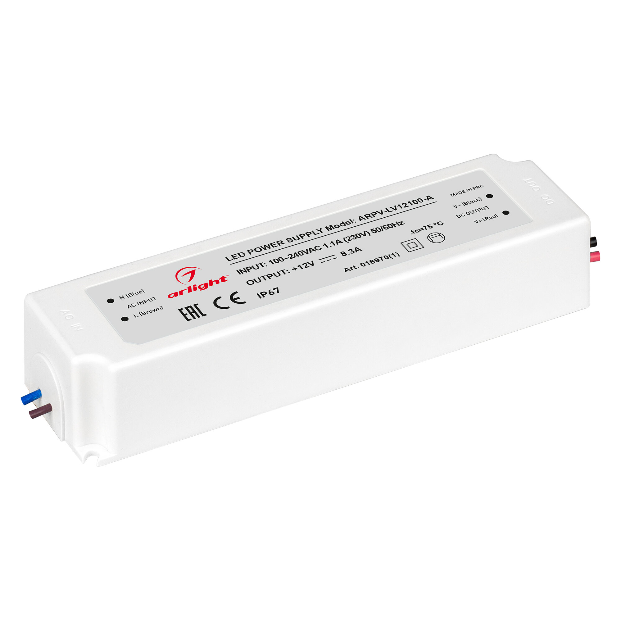 Источник напряжения Arlight Блок питания ARPV-LV12100-A (12V, 8.3A, 100W) (Arlight, IP67 Пластик, 3 года)