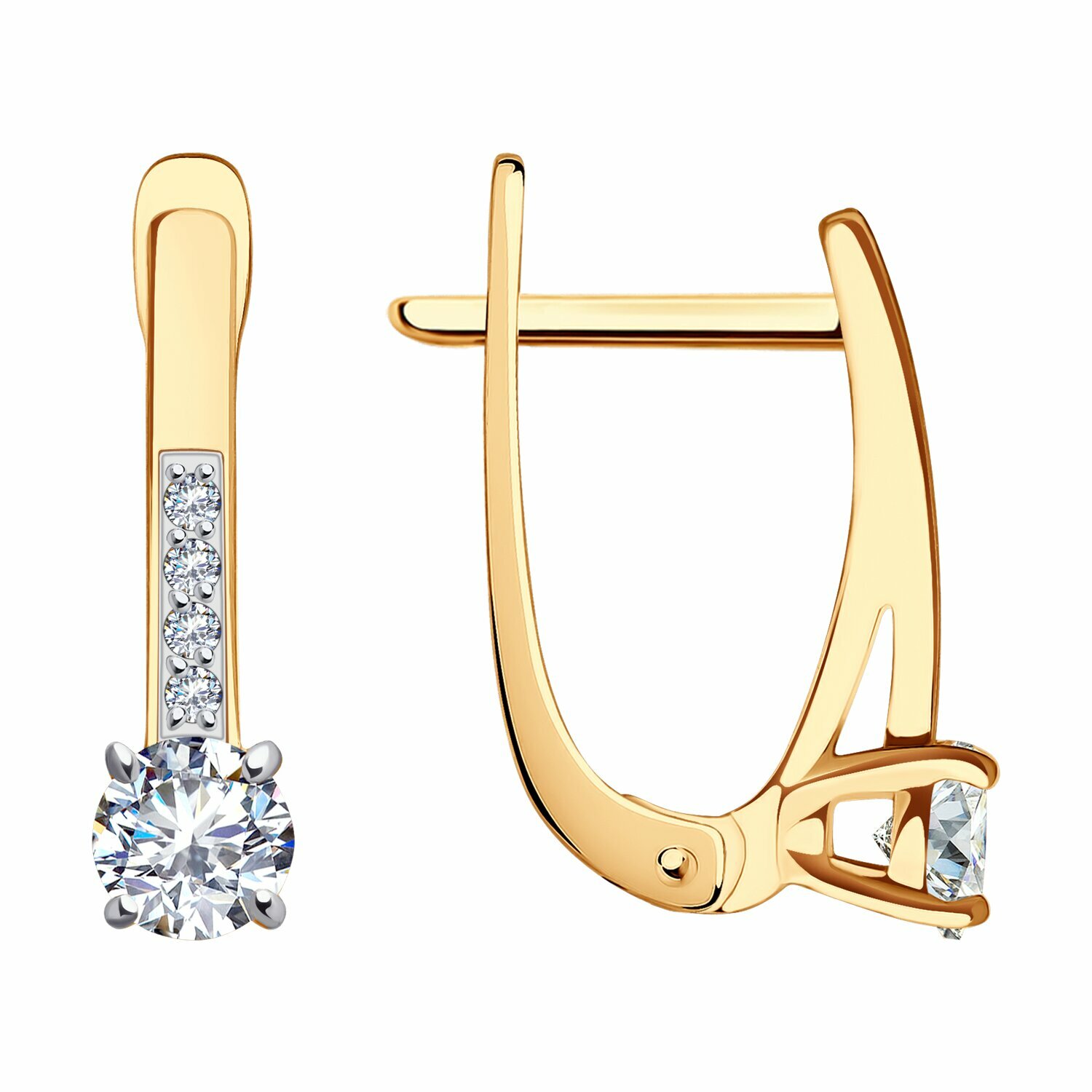 Серьги, золото, 585 проба, фианит