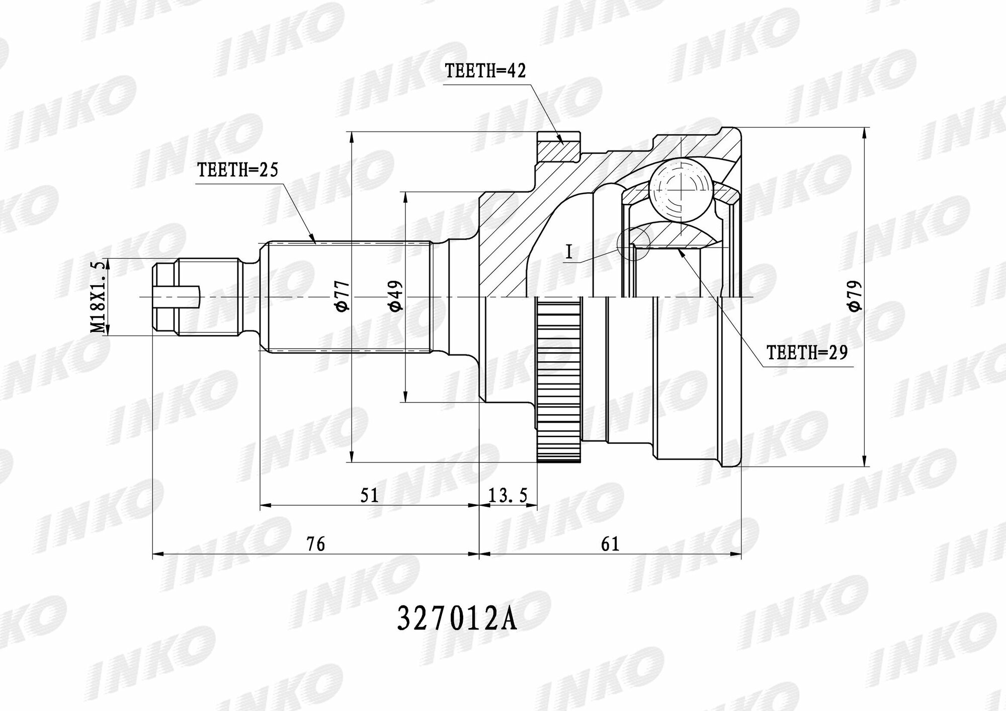 ШРУС внешний 25 29 ABS 42 перед прав лев INKO 327012A