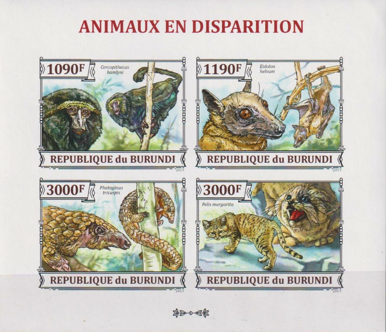 Почтовые марки Бурунди 2013г. "Вымирающие животные" Фауна MNH