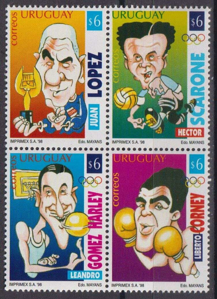 Почтовые марки Уругвай 1998г. "Спортивные личности" Спорт, Рисунки MNH
