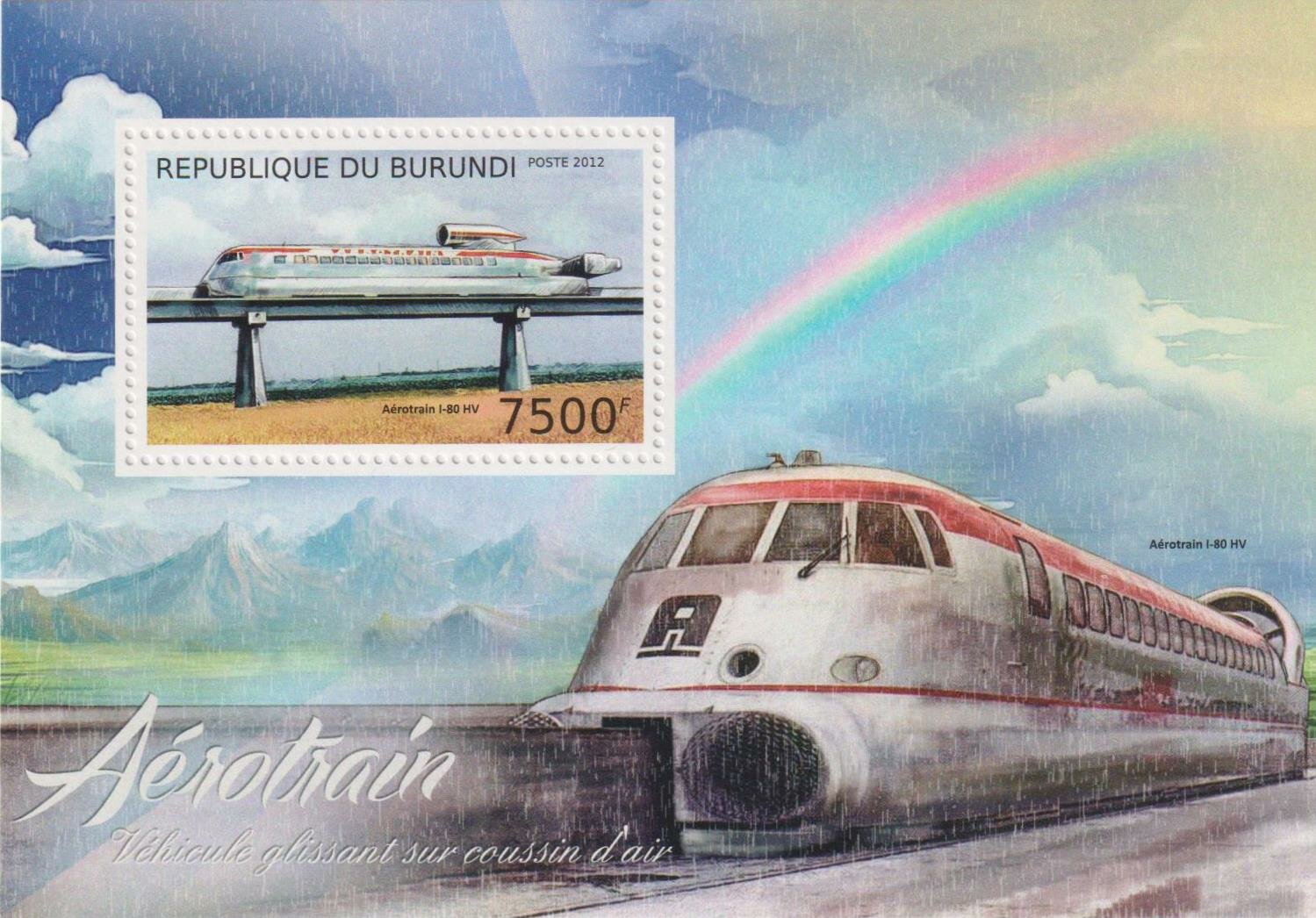 Почтовые марки Бурунди 2012г. "Транспорт - надземный поезд" Поезда MNH