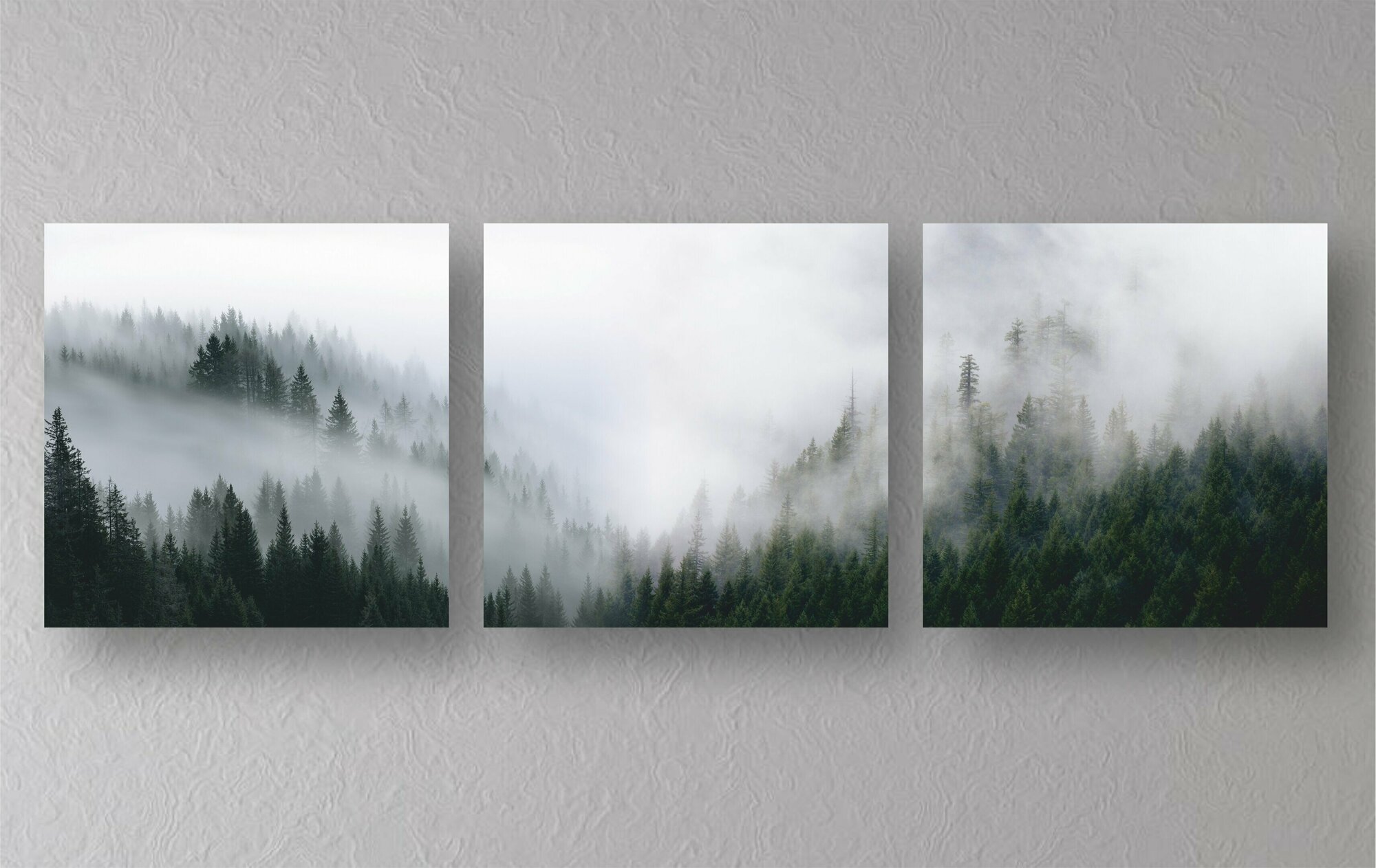 Модульная картина из сегментов на натуральном холсте "туманный ЛЕС" 3 сегмента 30х30см/ Картина для интерьера дома