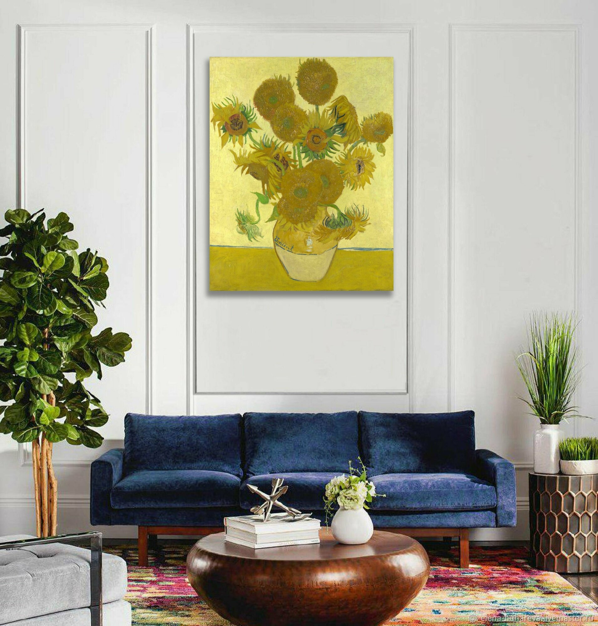 Картина на натуральном холсте (репродукция) Винсент Ван Гог "подсолнухи. Пятнадцать подсолнухов в вазе" 30х40см / картина для интерьера дома