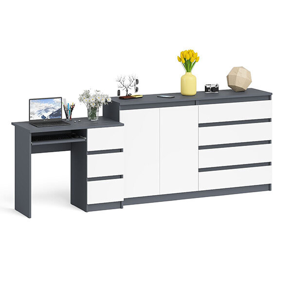 Стол компьютерный Мори МС-6 правый + Комод МК1600.1, цвет графит/белый