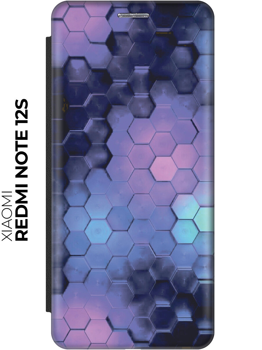 Чехол-книжка на Xiaomi Redmi Note 12s / Сяоми Редми Ноут 12с с рисунком "Сиреневые соты" черный