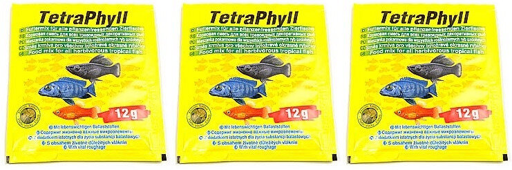 Tetra Корм для травоядных рыб TetraPhyll , хлопья 12г, 3 шт.