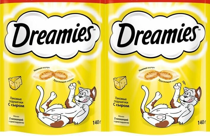 Dreamies Лакомство для кошек Лакомые подушечки с Сыром, 140 г, 2 уп