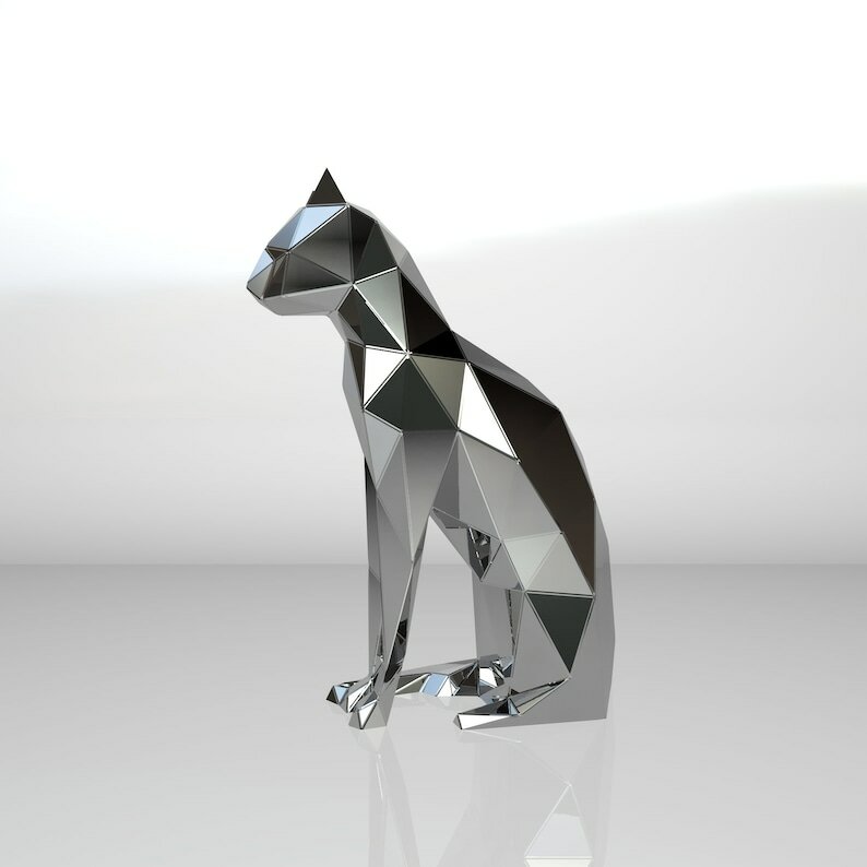 Полигональная фигура Кота, геометрический полигональный металлический декор интерьера