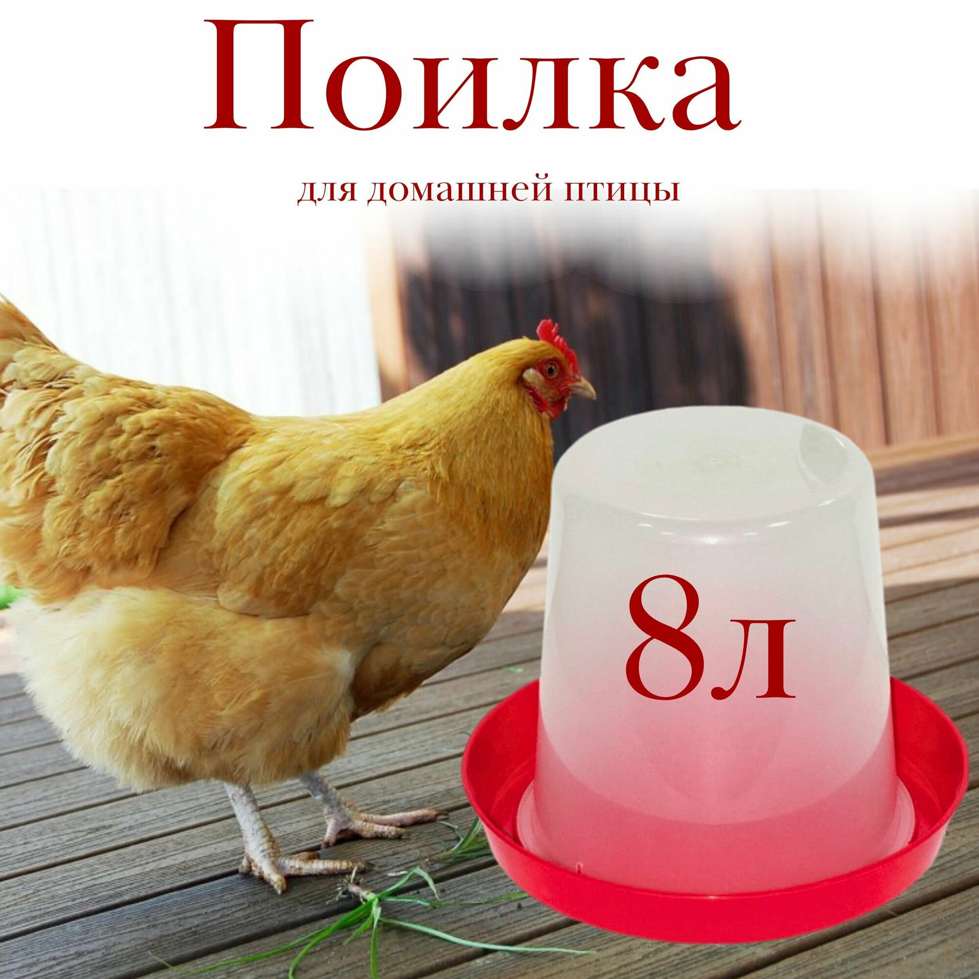 Поилка для домашней птицы, вакуумная, пищевой пластик, 8 литров, круглая, 26х33 см