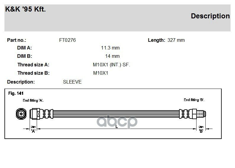 FT0276 K&K Тормозной шланг K&K арт. FT0276