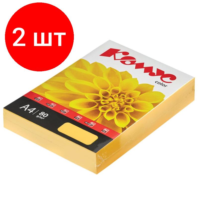 Комплект 2 штук, Бумага цветная Комус Color (мандарин интенсив), 80г, А4, 500 л.