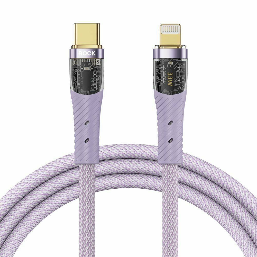 Кабель ROCK PD33W USB-C to Lightning Cable Fast Charging Cable для Android, iPod, iPhone, iPad фиолетовый
