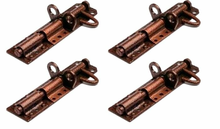 Задвижка дверная ЗТ-150 с проушиной медный антик "Хрущево" (комплект 4 штуки)