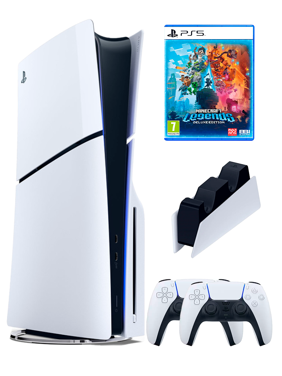 PS5 (ПС5) Игровая приставка Sony PlayStation 5 Slim disc + 2-й геймпад + зарядное + игра Minecraft