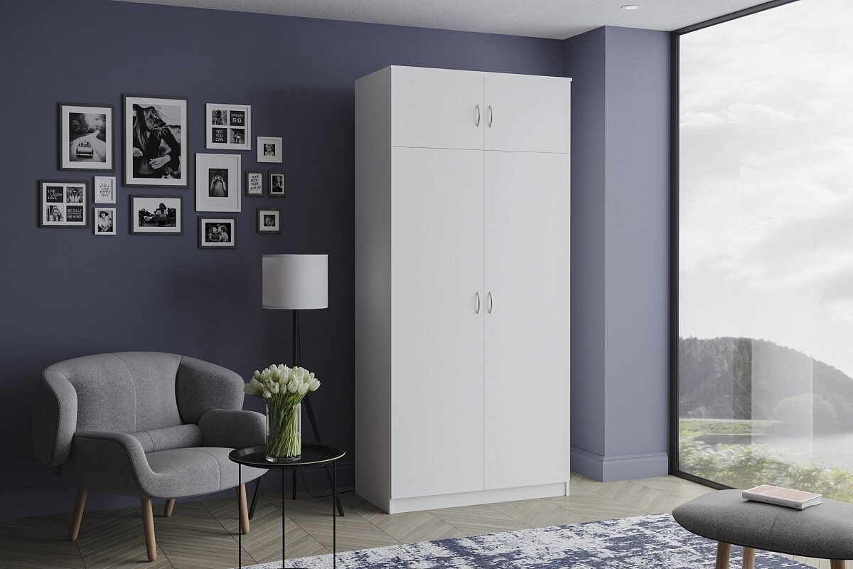 Шкаф распашной МебельЛэнд24 Лайт-2 с антресолью Белый 100x50x260 для одежды двухдверный