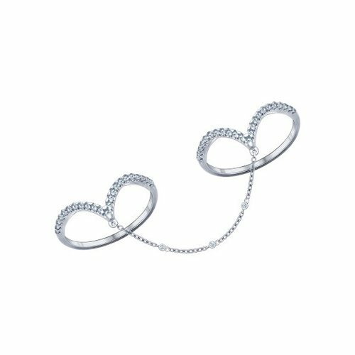 Кольцо на два пальца, серебро, 925 проба, фианит