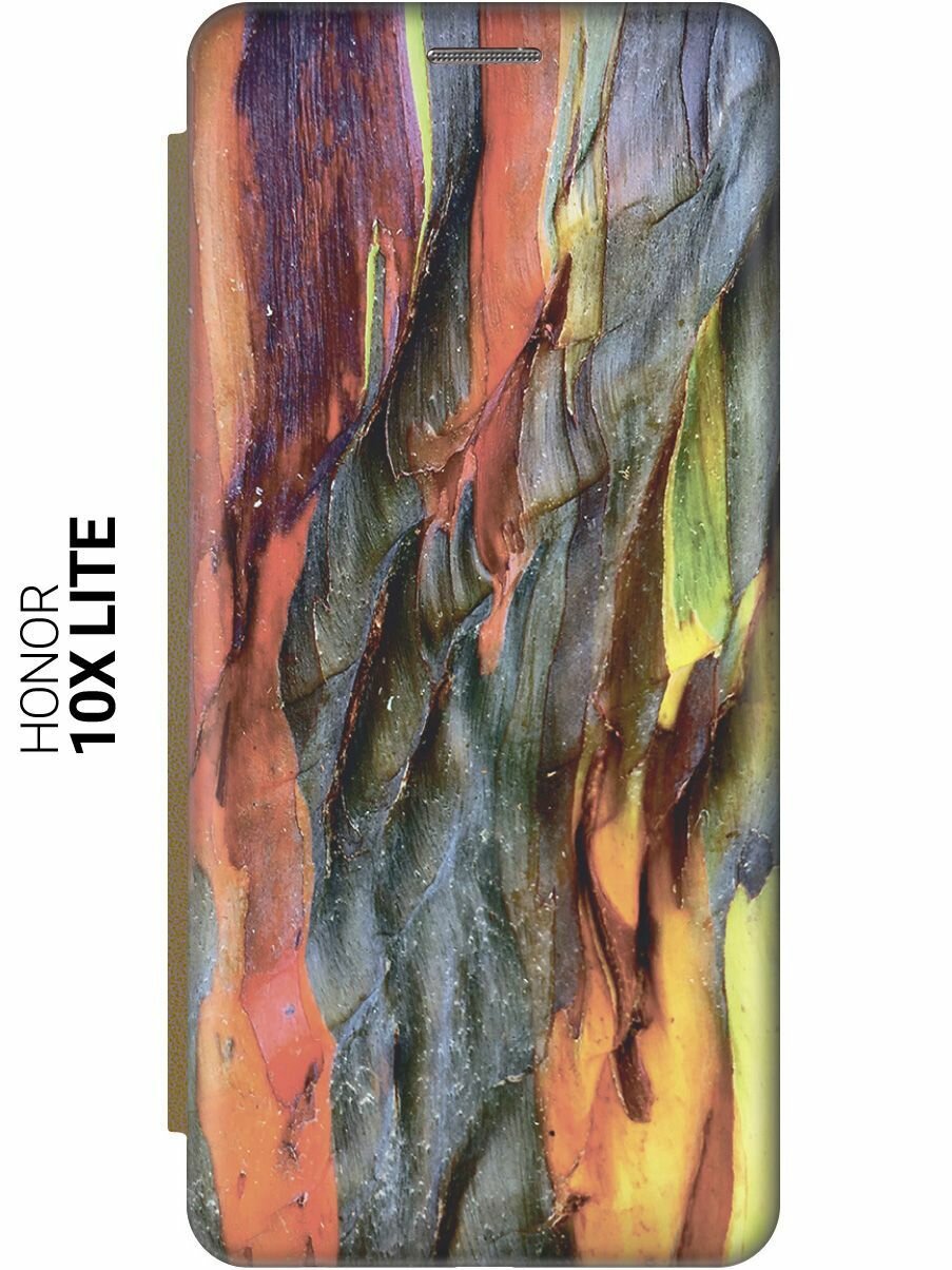 Чехол-книжка на Honor 10x Lite, Хонор 10Х Лайт c принтом "Пожухшее дерево" золотистый