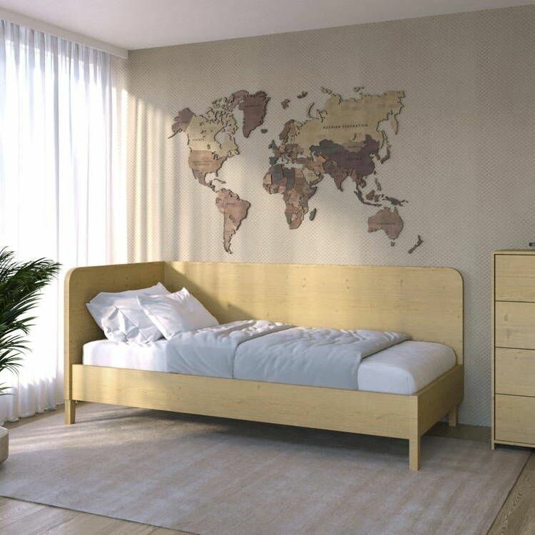 Кровать тахта 2 спинки односпальная из массива 90х200 Бакси цвет бук