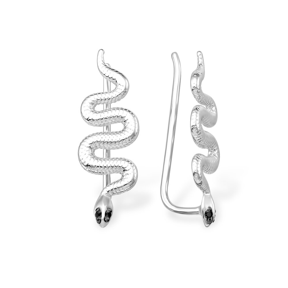 Серьги клаймберы, серебро, 925 проба, фианит