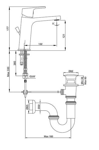 Смеситель E.C.A. Tiera 102188012EX для раковины с донным клапаном