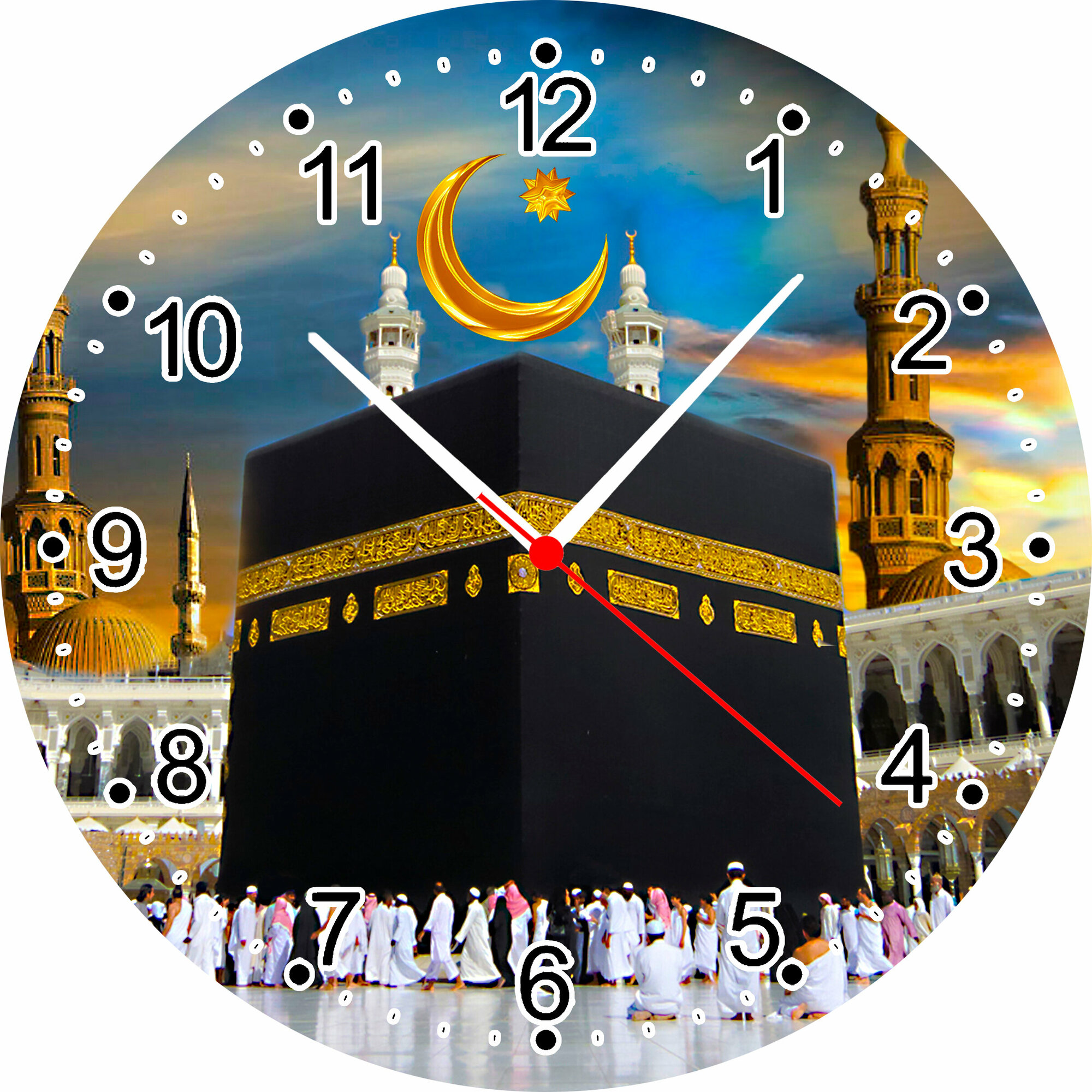 Кааба Святая, Часы настенные и настольные (с подставкой в комплекте) D-27 см, из древесины прессованной (МДФ) - 4 мм, бесшумные, /Священная Кааба-Царица наших сердец/Сила праведных мусульман/Подарок с любовью/ручная работа/Ограниченной серии/