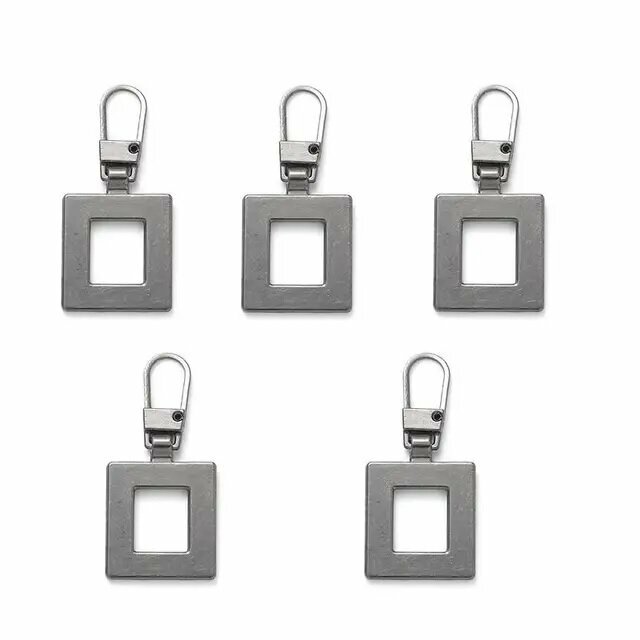 Пуллер для молнии (застежка, держатель, язычок для бегунка молнии) съемный, металл, квадратный, серебро, 5 шт.