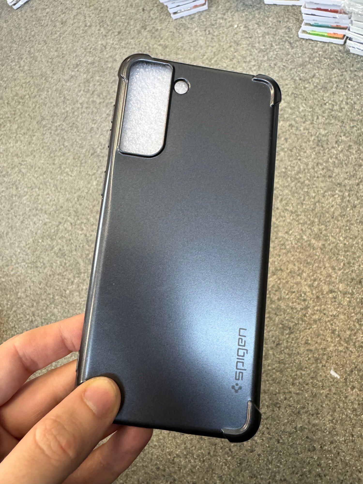 Чехол панель накладка бампер MyPads SPIGEN для Samsung Galaxy S21+ plus (SM-G996) тонкая силиконовая крышка противоударная темно-серая MyPads
