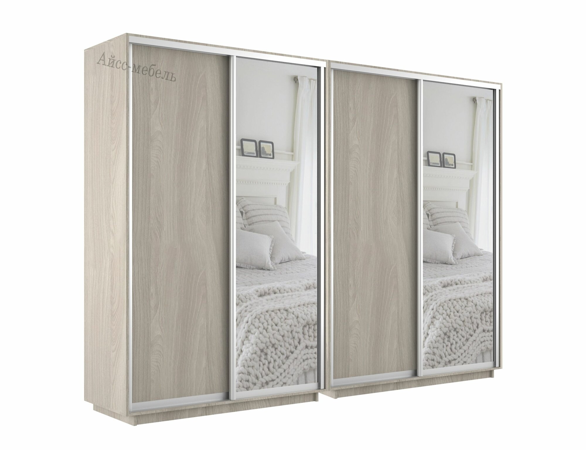 Система из двух шкафов-купе 2,8 Экспресс 4-х дверный 280 х 220 х 45 ЛДСП Зеркало Ясень шимо светлый