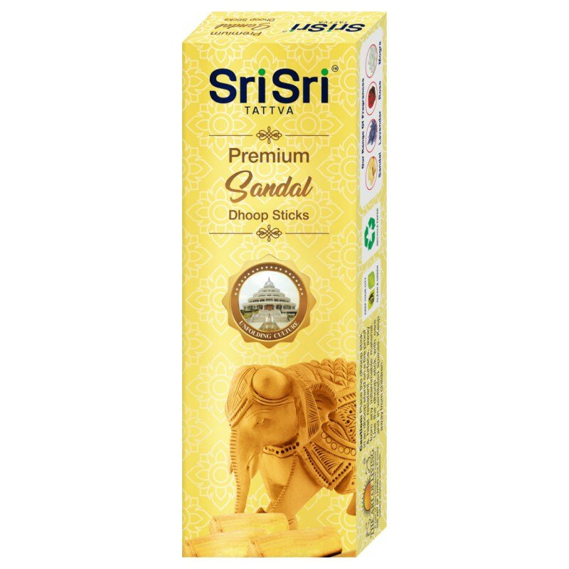 Premium SANDAL Dhoop Sticks, Sri Sri Tattva (Премиум сандал безосновные благовония, Шри Шри Таттва), 50 г.