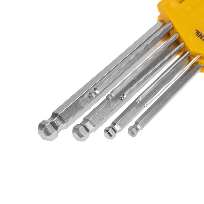 Набор ключей имбусовых HEX KRANZ 1,5-10 мм, CrV, 9 шт, удлиненные, с шаром, цена за 1 шт