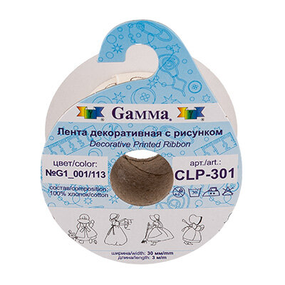 Gamma' хлопковая лента с рисунком CLP-301-MG01, ширина 30 мм (1 1/4 ), длина 3 м для рукоделия цвет G1_001/113