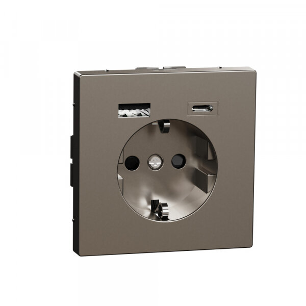 Schneider Electric MERTEN D-Life Нержавеющая Сталь Розетка силовая 16 A с зарядкой USB A+C 3 A