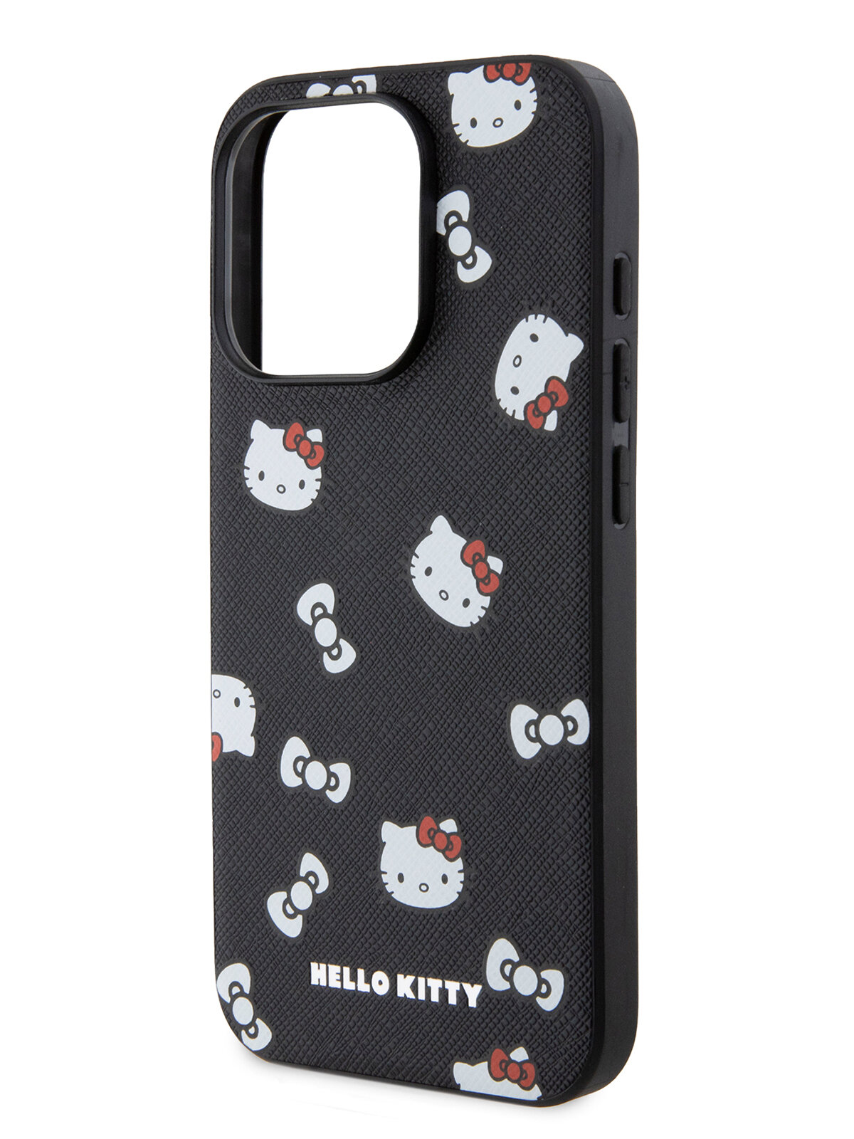 Hello Kitty для iPhone 15 Pro чехол PU Saffiano Heads and Bows + Hand strap Hard Black/Red