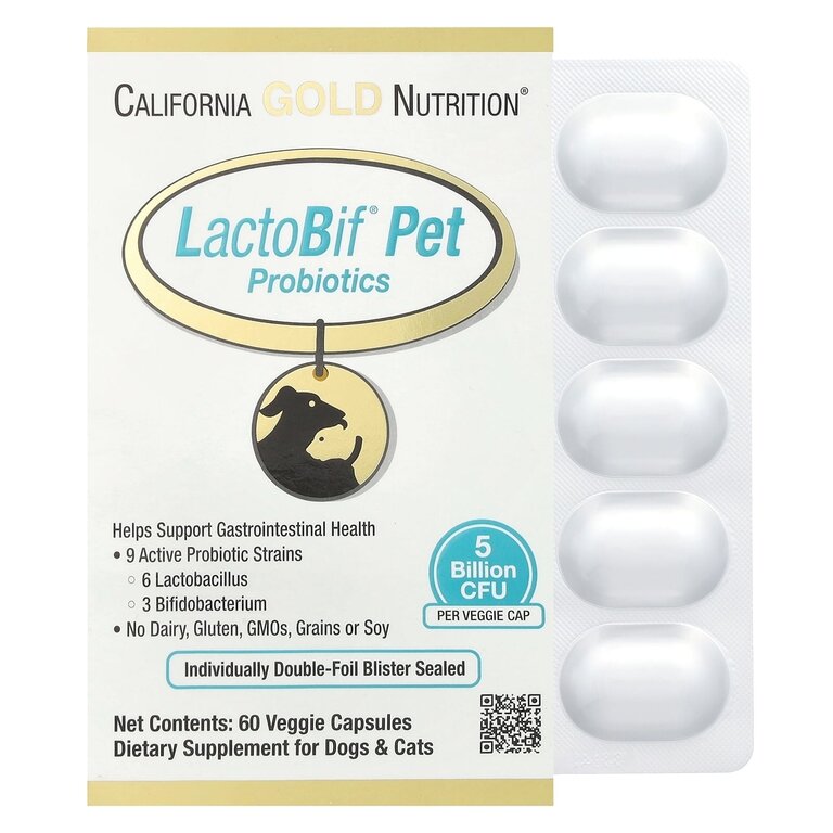 California Gold Nutrition LactoBif Pet Probiotics, 130 г, 60шт. в уп.