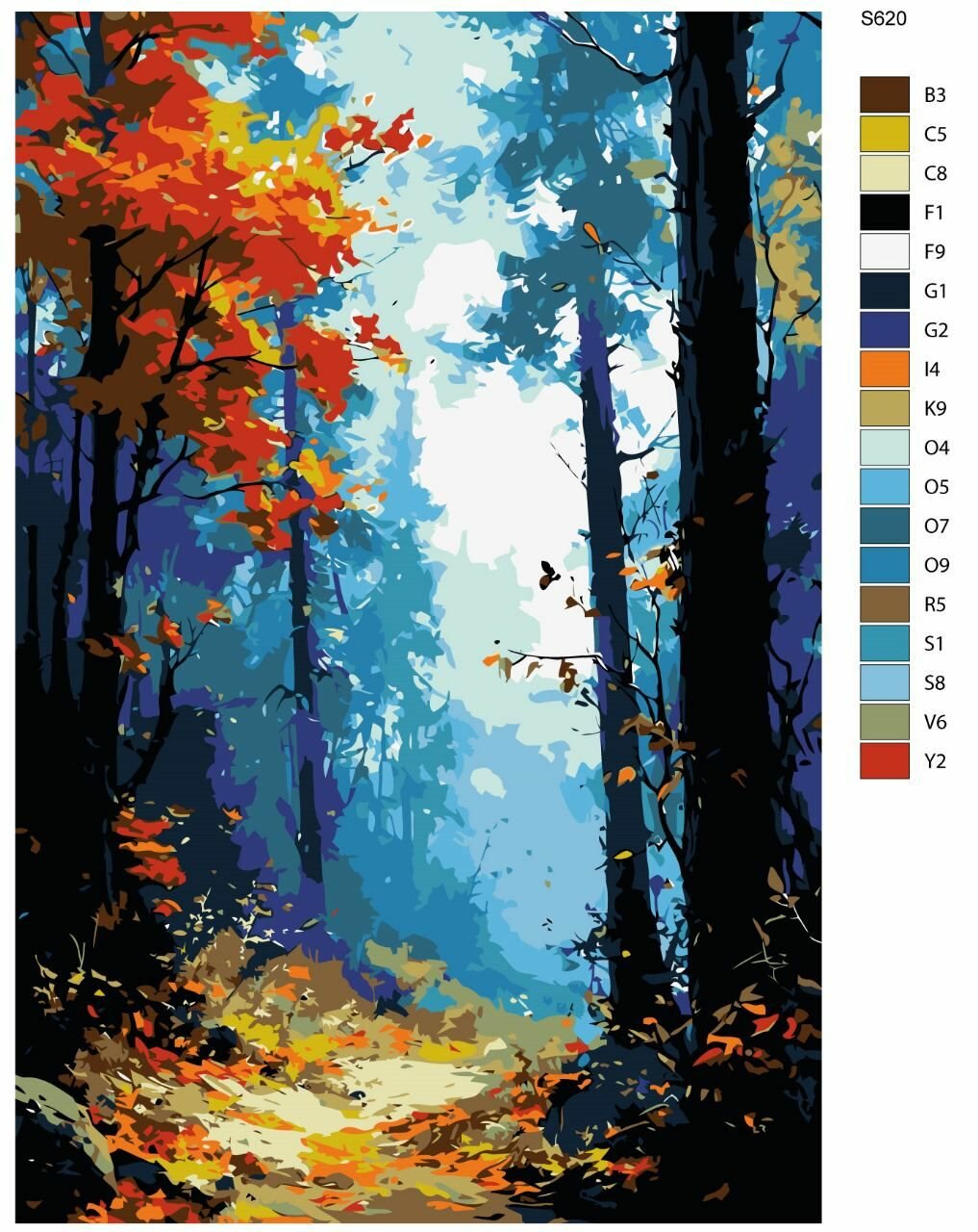 Картина по номерам S620 "Пейзаж арт. Осень в лесу" 80x120 см