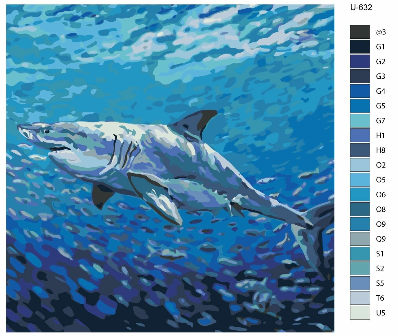 Картина по номерам U-632 "Морская жизнь. Акула" 40x40 см