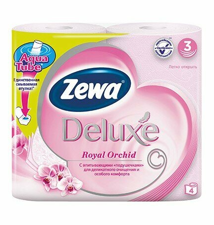 Туалетная бумага ZEWA DELUXE 3-х слойная орхидея, 4шт