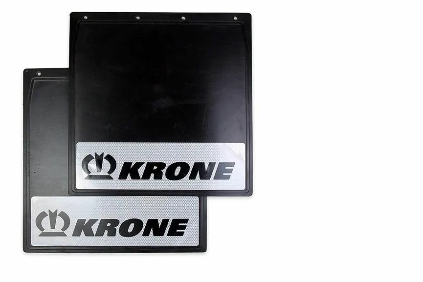 Брызговики задние на прицеп грузовика 400х400 мм (2 штуки) чёрные. светоотражающие. Чёрный рисунок "KRONE Корона". Сделано в России (17685)